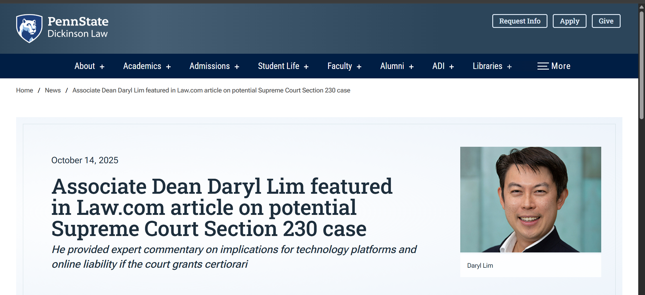 Law.com Interview on potential Supreme Court Section 230 case - DARYL LIM